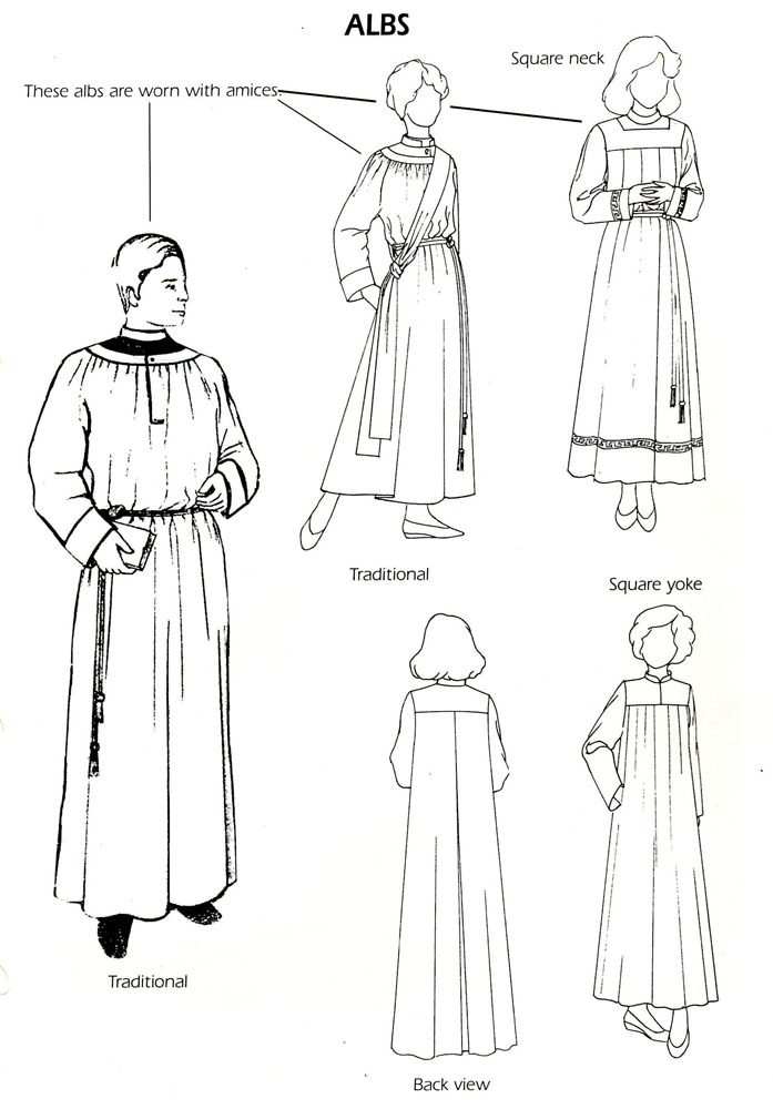 Alb - Traditional, button front, gathered